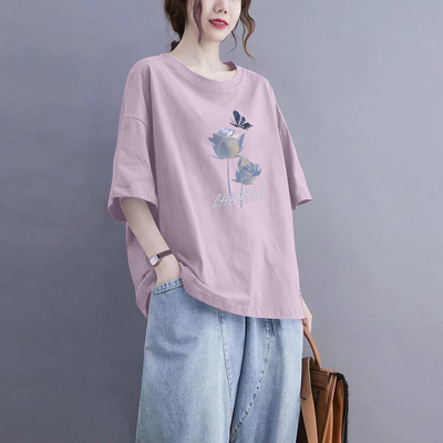 100%纯棉短袖休闲女T恤上衣夏