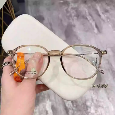 韩系近视眼镜框女柔韧安热钛细腿轻羽透明紫沙无鼻托专业配M-8133