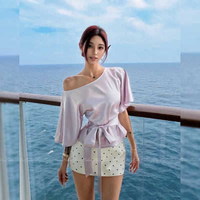 法式老钱风缎面上衣女收腰绑带