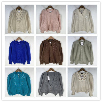 复古着vintage外贸尖货校园风甜美森系绣花纯色开衫兔绒毛衣X3903