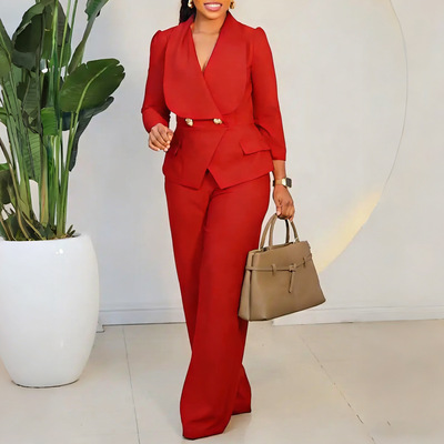 跨境欧美新款女装西装领连体裤女 African female OL  jumpsuits