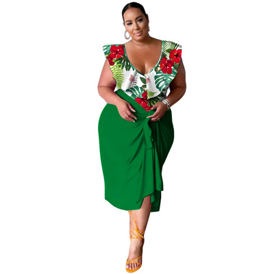 欧美风修身大码印花套装