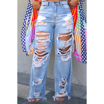 plus size jeans women pants 新品欧美性感时尚烧花破洞牛仔裤女