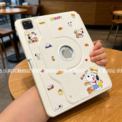 2026新款卡通浮雕360度旋转亚克力iPad11代a16保护套10.9带笔槽7/8/9代Air456适用M345苹果10.2寸Pro11全包壳