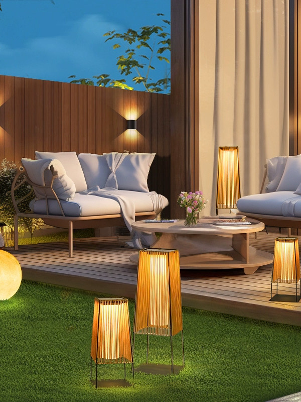 Terrace Lamp Solar Outdoor Rattan Floor Lamp Garden Japanese Style ...