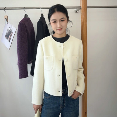 圆领小香风单排扣小个子羊毛外套