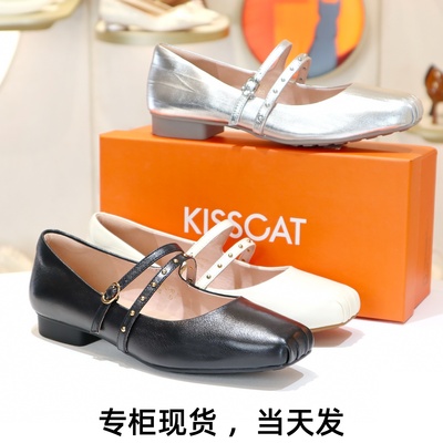 接吻猫夏季玛丽珍拉带鞋真皮单鞋