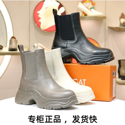 接吻猫短靴切尔西靴烟筒靴牛皮