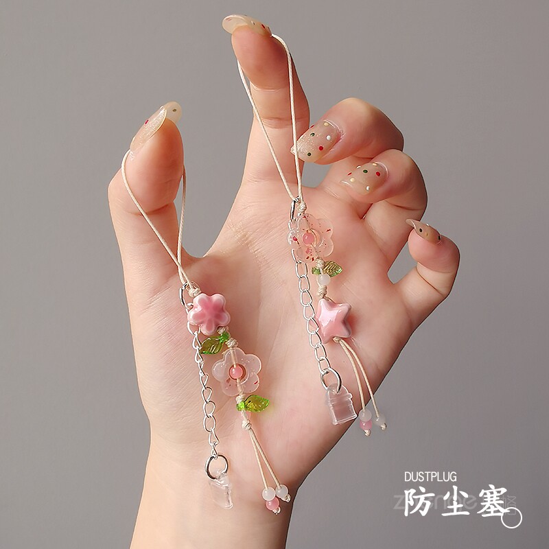适用苹果安卓type-c手机充电口防尘塞古风花玉佩挂件防水防脏配件