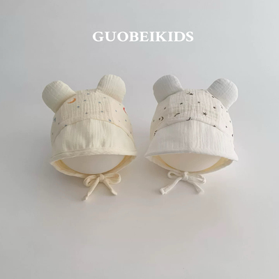 婴儿帽子春秋季新款可爱婴幼儿包头帽小月龄宝宝宫廷帽儿童护耳帽