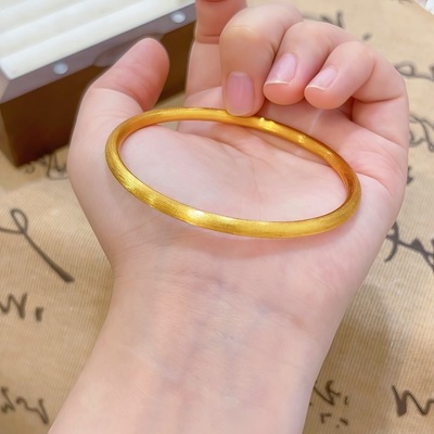 金店同款古法沙金时尚百搭仿真金高保色久不掉经典拉丝素圈手镯