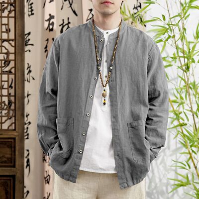 草民麻衣男士春秋棉麻外套