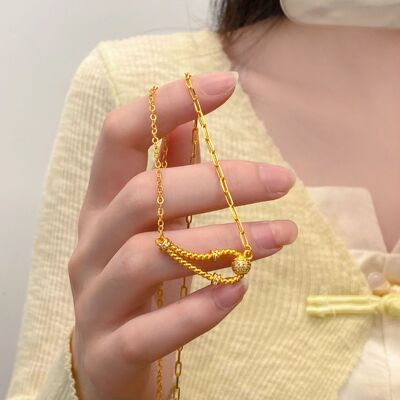 金店同款镶钻马蹄扣一体项链时尚百搭轻奢女伴手礼物高档首饰