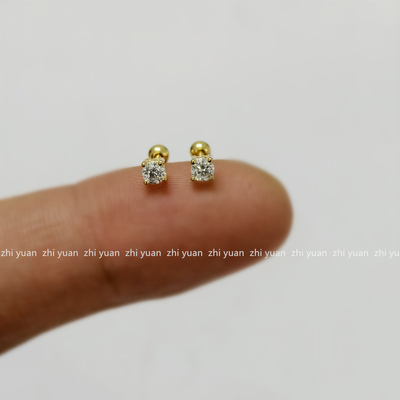 四爪锆石耳钉纯银14k金螺丝免摘