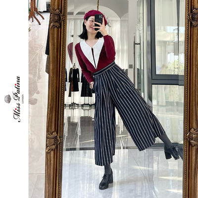 高腰百搭MP七分裤复古拉风竖条纹