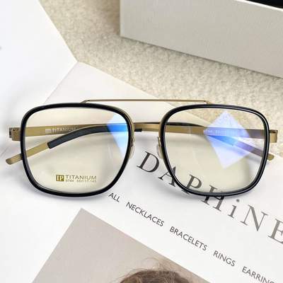 林德款式纯钛眼镜框架TITANIUM博格双梁无螺丝男女近视配镜片9744