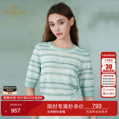 乔万尼提花条纹针织衫女2026春季新品宽松减龄针织上衣EM2M859