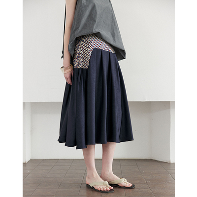 SOMETHING  腰部拼接印花趣味感半裙