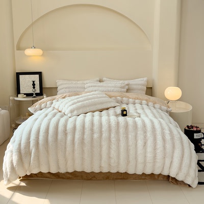 兔兔绒牛奶绒加厚兔毛四件套秋冬季保暖舒适透气绒毛细腻床上用品