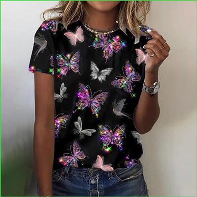 Women T-Shirts Fashion 3d Butterfly Print Tshirt For Ladies
