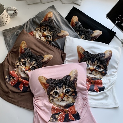 猫咪钉珠吊带背心女夏季泰式辣妹