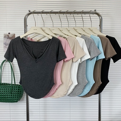 半排开扣不规则短袖T恤女夏季