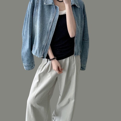 26新款春小个子时尚百搭水洗休闲开衫长袖拉链牛仔外套2665#