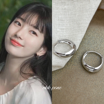 okk pine 极简主义清冷风银色质感耳扣通勤百搭韩国秀智同款耳环