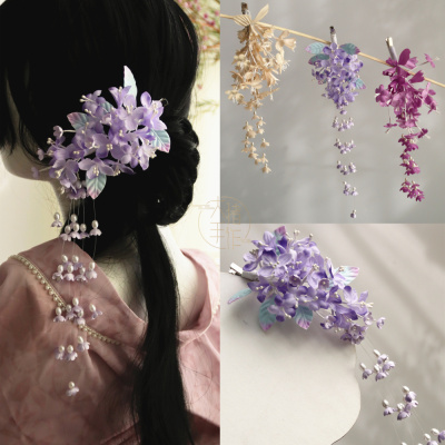 古风汉服烫花紫藤花发夹