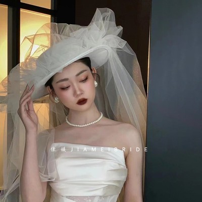 佳媄原创韩国纱抓纱小众帽纱礼帽子影楼拍照样片拍摄外景造型旅拍