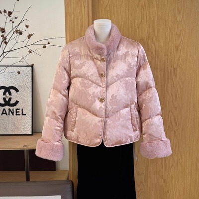 新中式毛毛立领提花羽绒服女