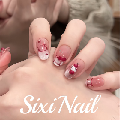 ins风捏捏糖葫芦kitty猫眼纯手工穿戴甲高级感指甲美甲贴片假指甲