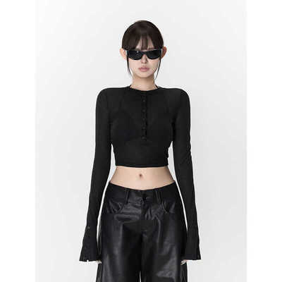 PEMPL微透半开领短款修身T恤