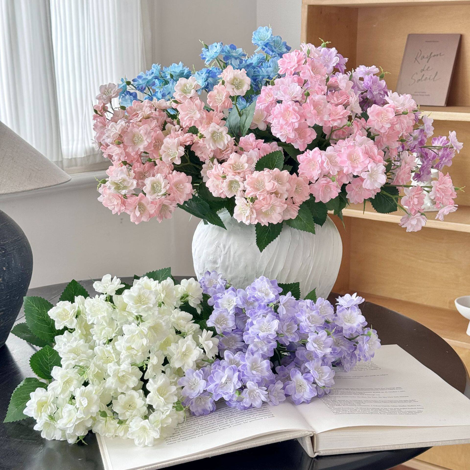 高级仿真花海棠花茉莉花紫色绢花餐桌花摆花家居装饰假花拍摄道具