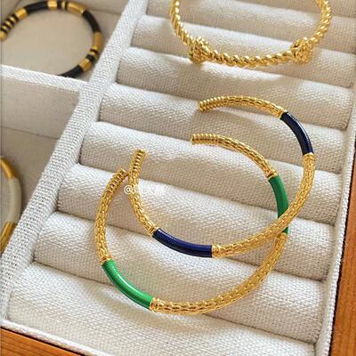 法国小众设计Aurel*eBider*ann祖母绿细手镯Vintage中古麻花打结