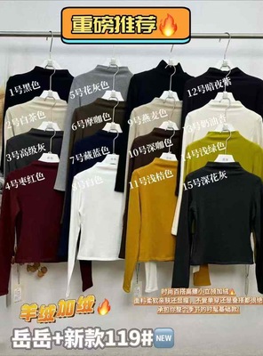 岳岳家119冬季新款半高领长袖加绒纯色短款韩版打底衫上衣女t恤