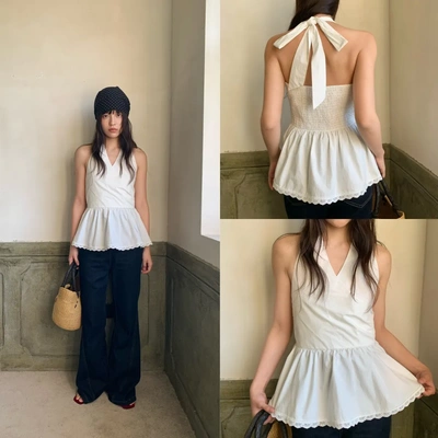 26夏法式纯欲甜辣风性感美背系带挂脖吊带气质通勤百搭显瘦S5359