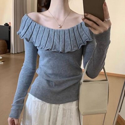 一字肩淑女针织衫上衣