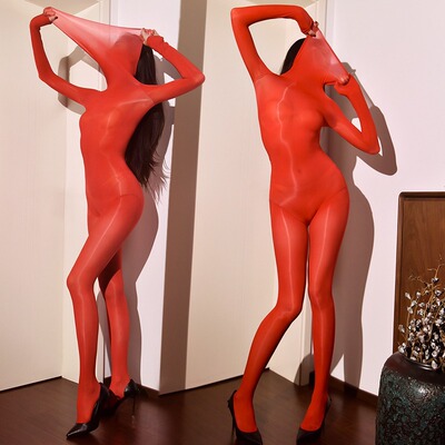 912针胸无缝油亮性感男娘变装连体衣全身油光女装大佬cd伪娘丝袜