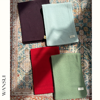WANSUI万穗100%高品质山羊绒cashmere亲肤纯色简约保暖围巾送礼