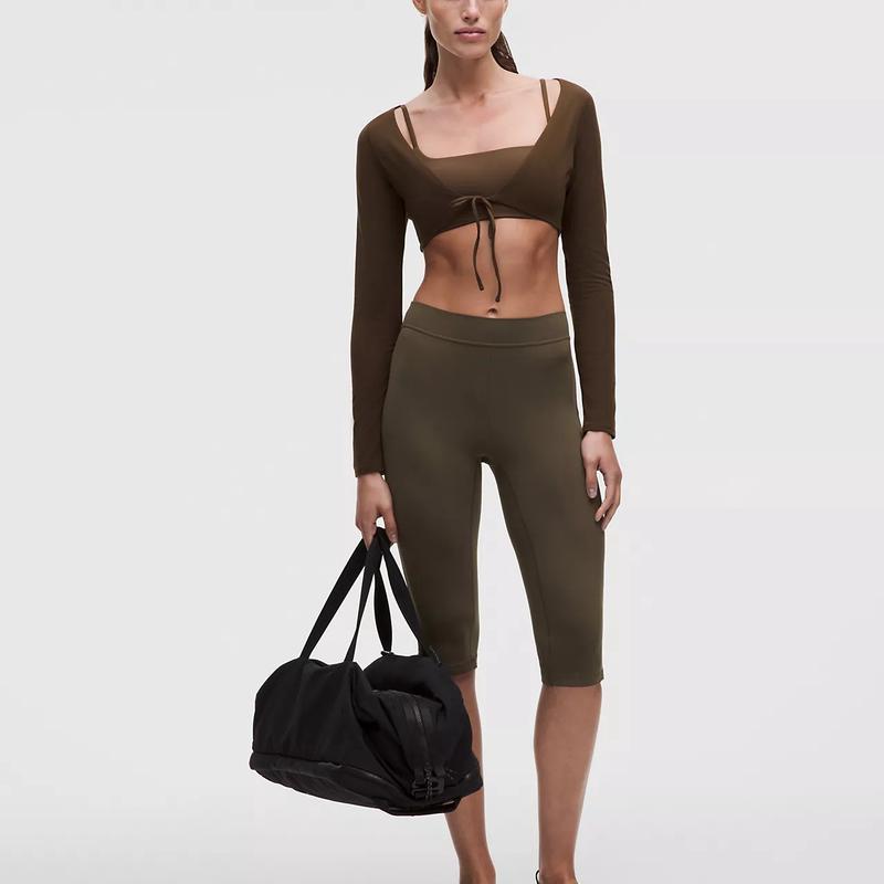 海外代购lululemon/露露乐蒙女士瑜伽长裤修身裸感高腰开叉下摆