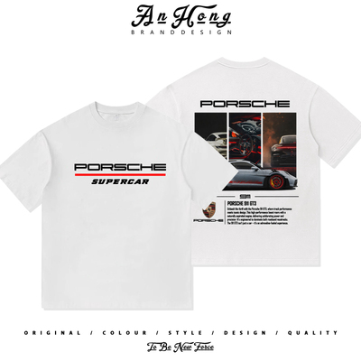 保时捷911汽车JDM改装美式重磅纯棉短袖T恤男装宽松休闲高街百搭