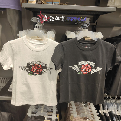 Air JORDAN女子玫瑰印花圆领休闲运动透气短袖T恤HV0219-100-010