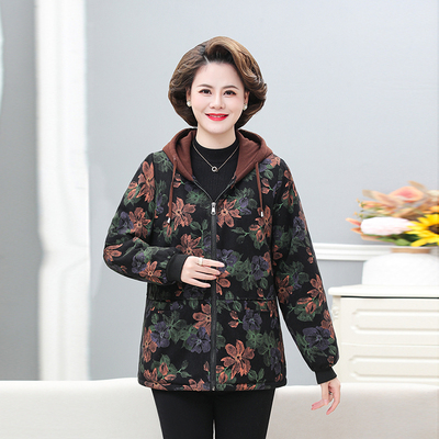 n79冬天加绒棉服中老年妈妈装棉衣女冬季牛仔服c92连帽衫小棉袄