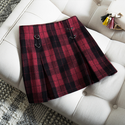 新款毛呢红色子群女包一步半裙