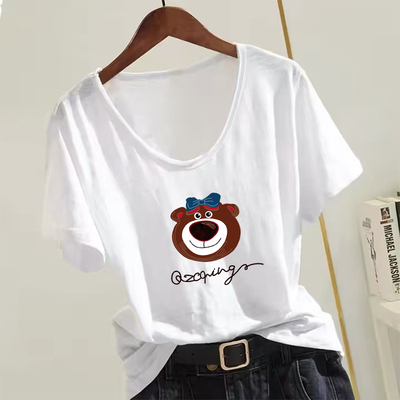 夏季新款雪花棉V领短袖t恤女时尚百搭大码宽松显瘦胖mm体恤上衣