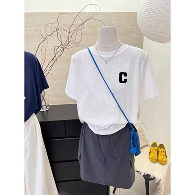 白色雪花棉圆领t恤短袖女夏季新款洋气休闲大码宽松薄款半袖上衣