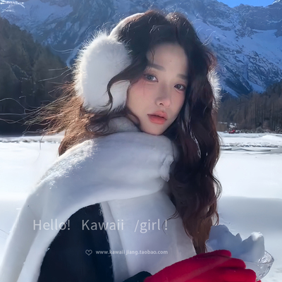 冬季氛围感白色毛绒绒耳罩保暖防寒可爱护耳耳捂女生户外骑行耳包