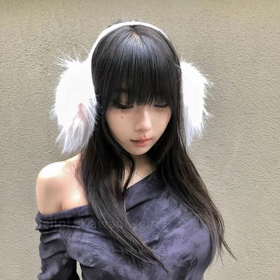 白色仿狐狸毛保暖耳罩星星冬季y2k耳套骑行护耳防冻耳捂大号耳包