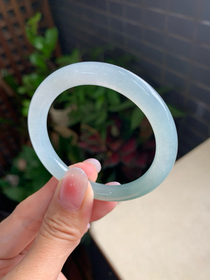 缅甸A货49.5圈口冰种圆条手镯种老肉细女款带证书翡翠手镯